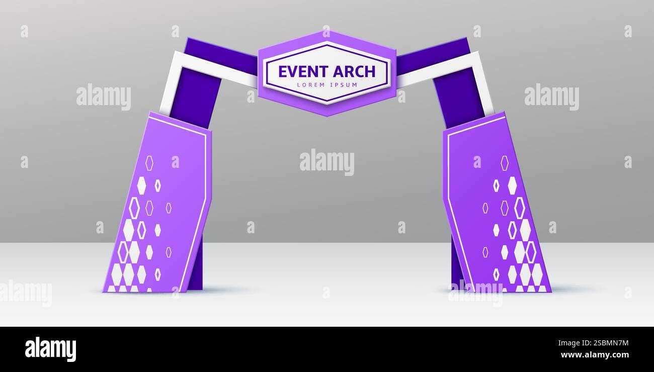 Purple and blue event arch, realistic 3d vector exhibition entrance or ...