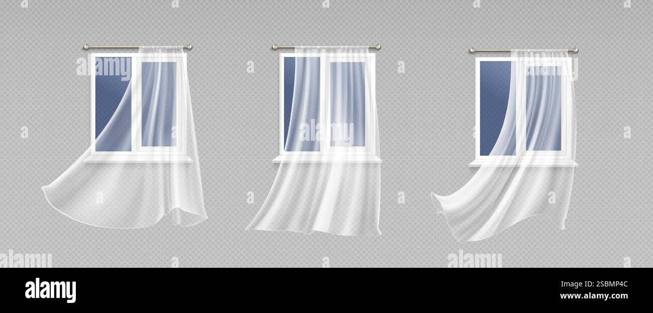 Curtain window wind composition with translucent white drapes ...
