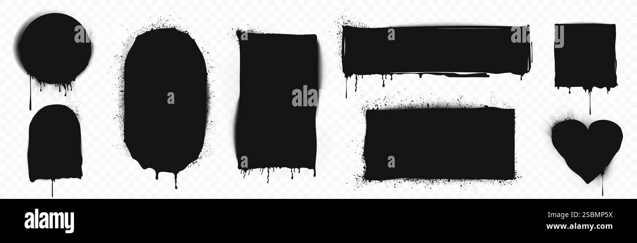 Graffiti spray paint frames set in black color with dripping effect and ...
