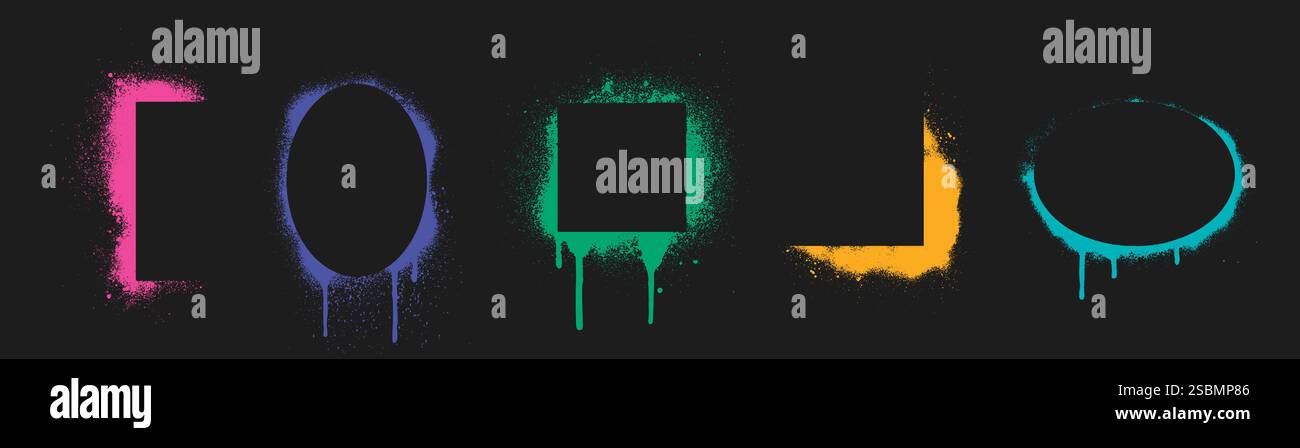 Graffiti stencil frames with neon spray effect - geometric shapes of ...