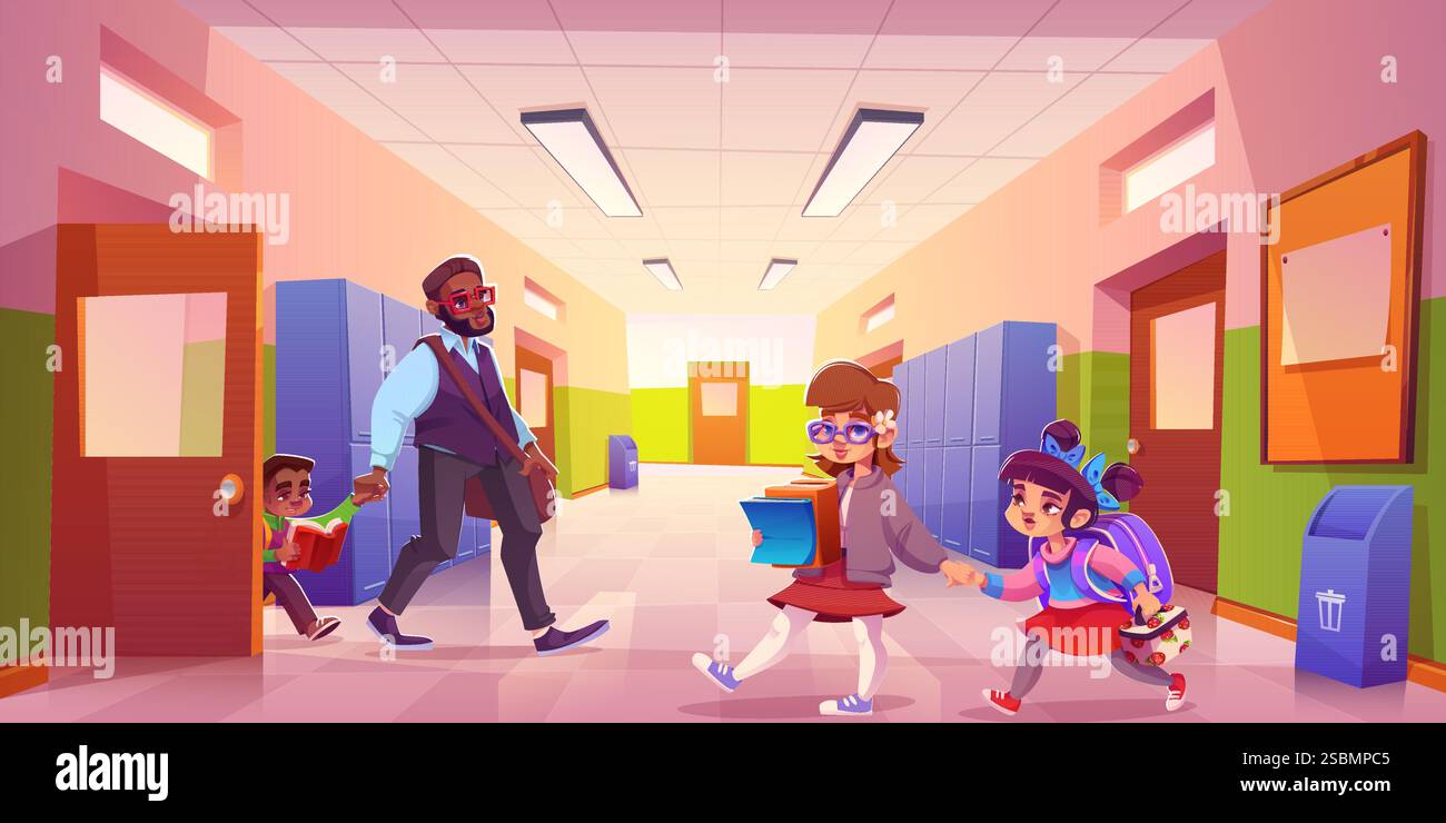 Father leading to school Stock Vector Images - Alamy