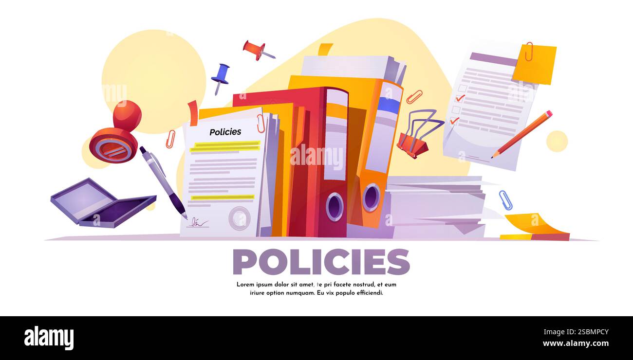 Document procedures composition with policies folder, colorful binders ...