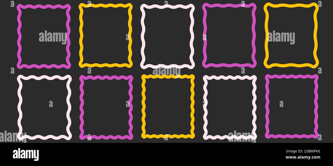 Rectangle frames with scallop edges set. Squiggle photo borders with ...