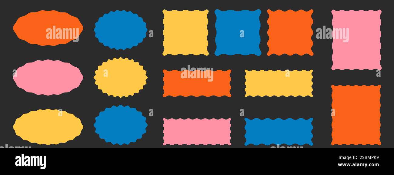 Wave scalloped edge frames set. Trendy silhouette borders with zigzag ...