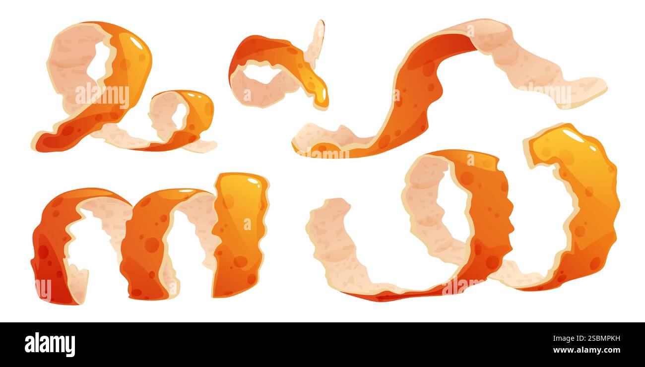 Orange peel set isolated on white background. Vector realistic ...