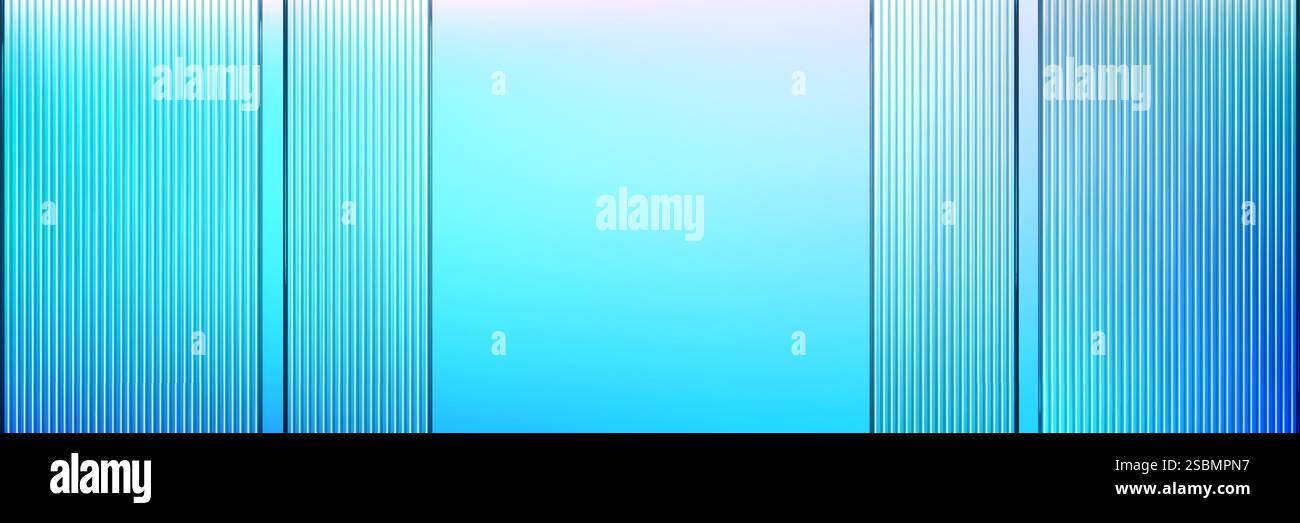 Ribbed glass panels with gradient blue color. Frame from vertical lined ...