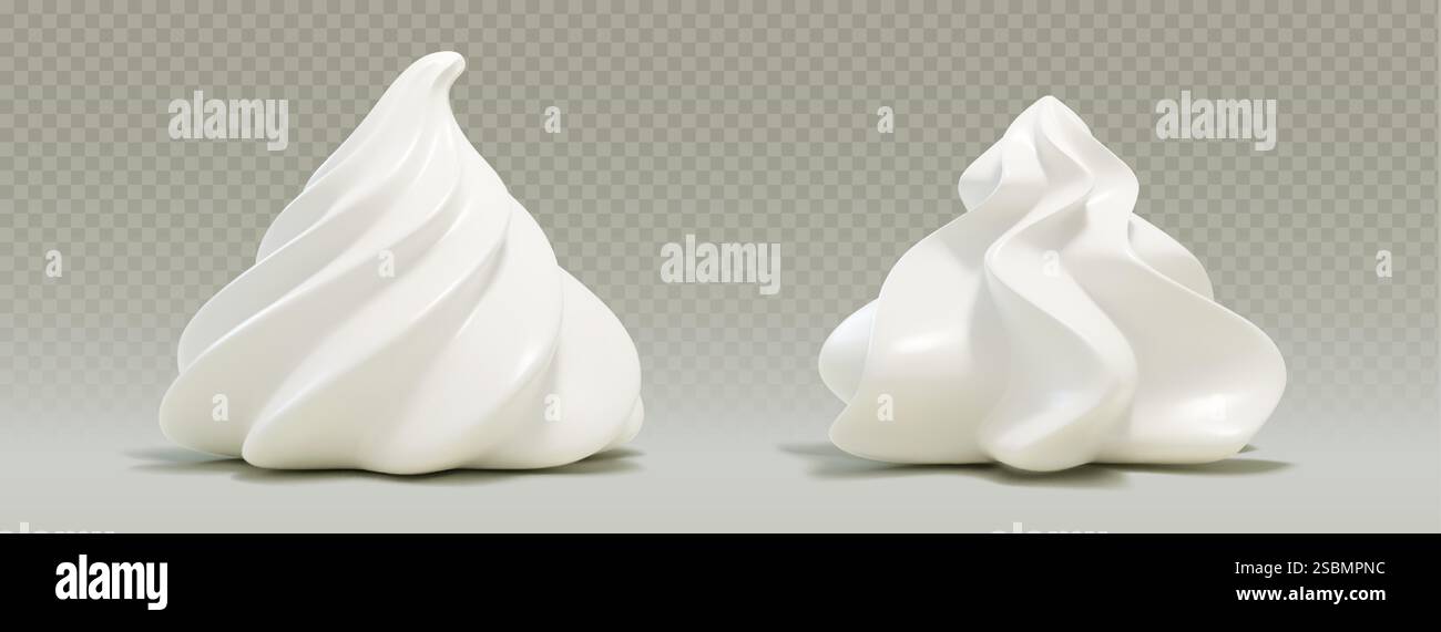 Whipped cream swirls set isolated on transparent background. Vector ...