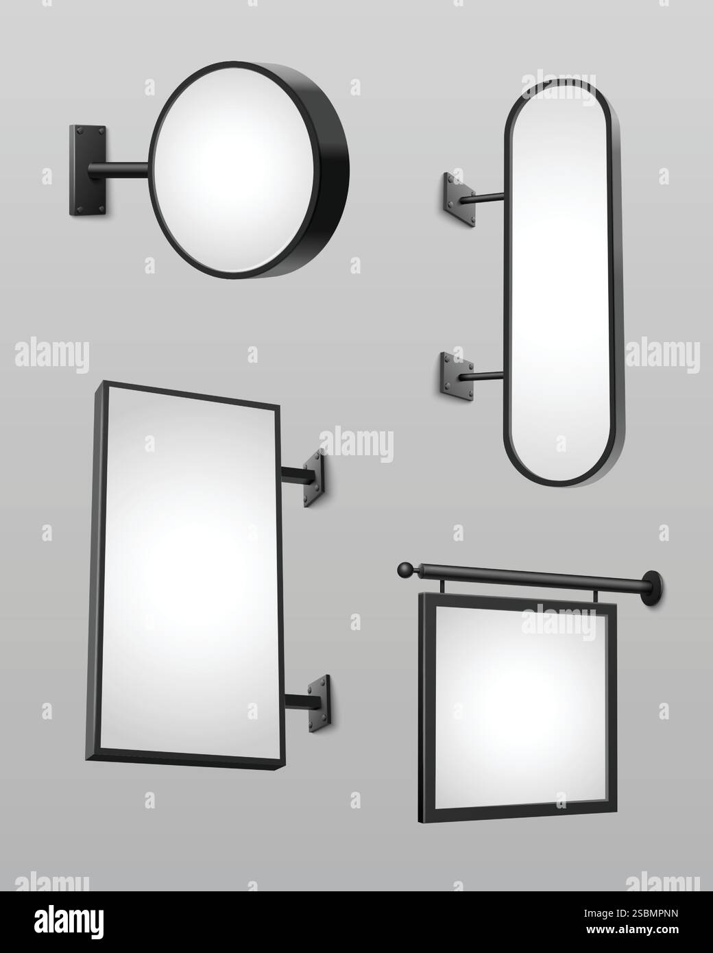 Signage mockup collection with modern black frames - round illuminated ...