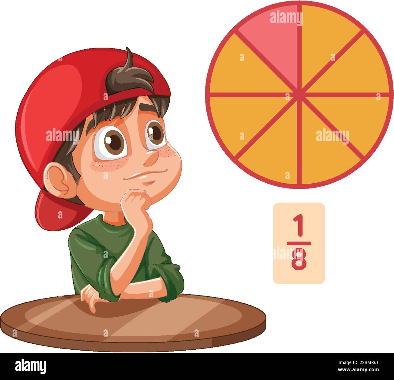 Boy thinking about fractions and pie chart Stock Vector Image & Art - Alamy
