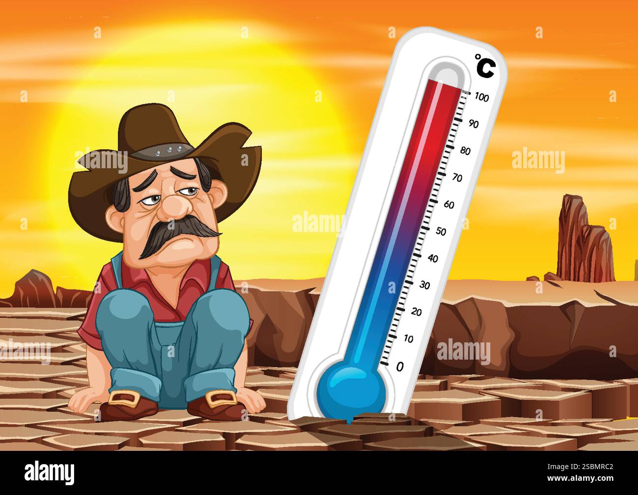 Man and thermometer in a dry desert scene Stock Vector Image & Art - Alamy