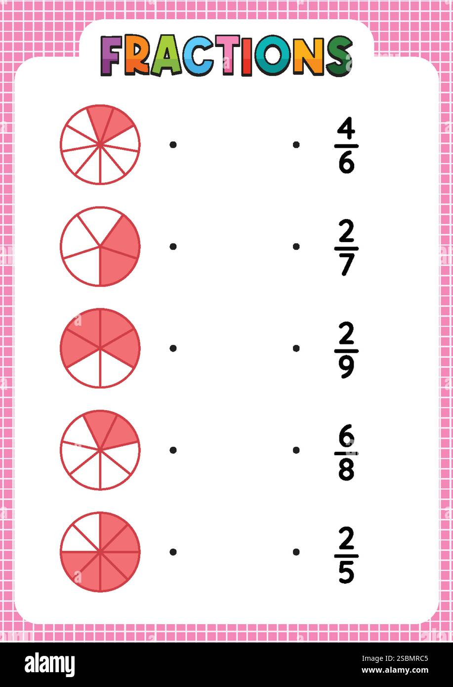 Illustration of fractions with pie charts and numbers Stock Vector ...