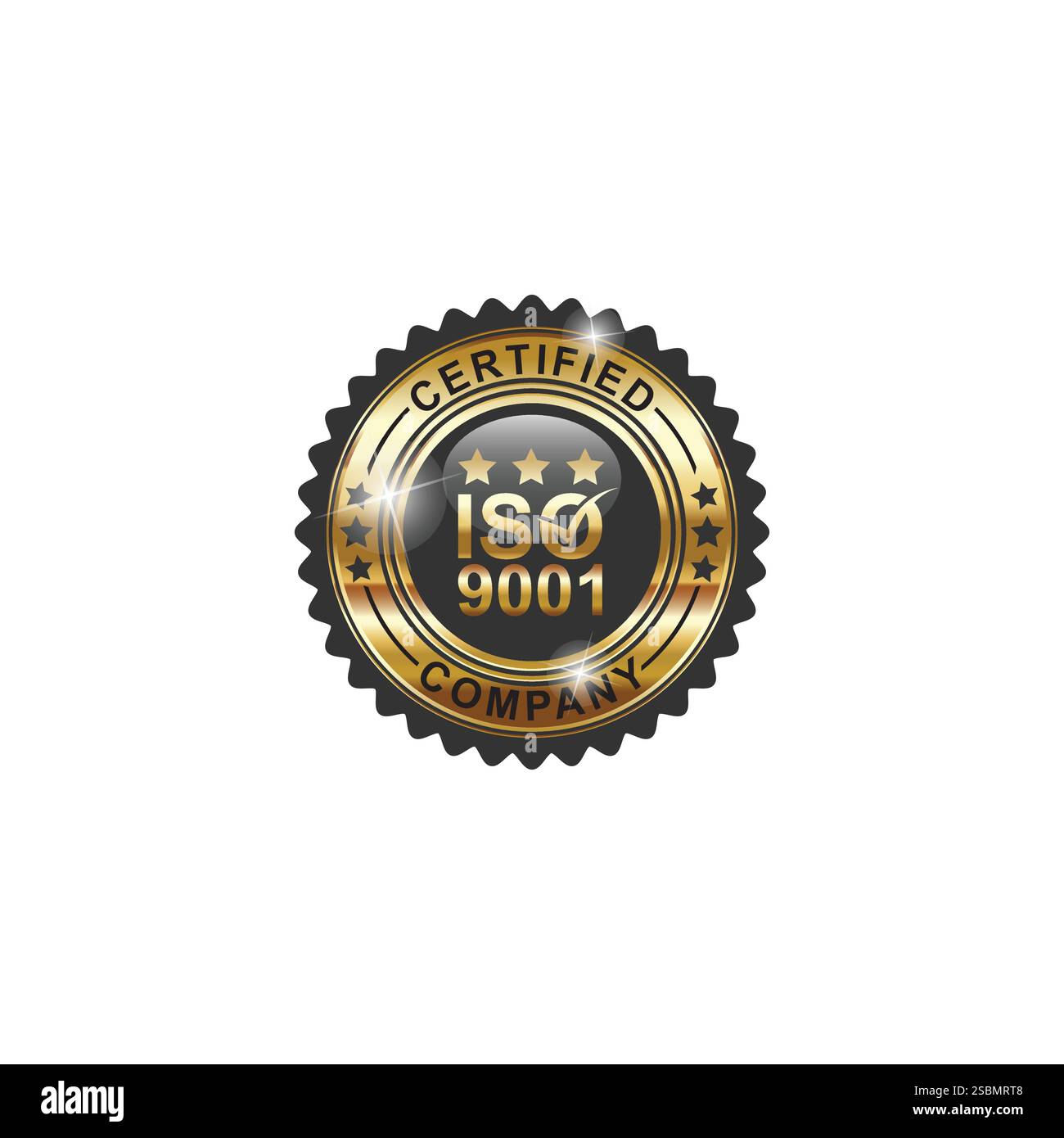 ISO 9001 Certified. Vector Golden Badge. ISO 9001 Golden medal with red ribbon vector. Seal ...
