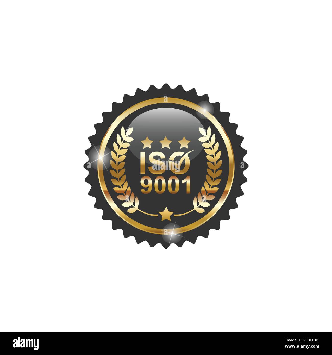 ISO 9001 Certified. Vector Golden Badge. ISO 9001 Golden medal with red ribbon vector. Seal ...