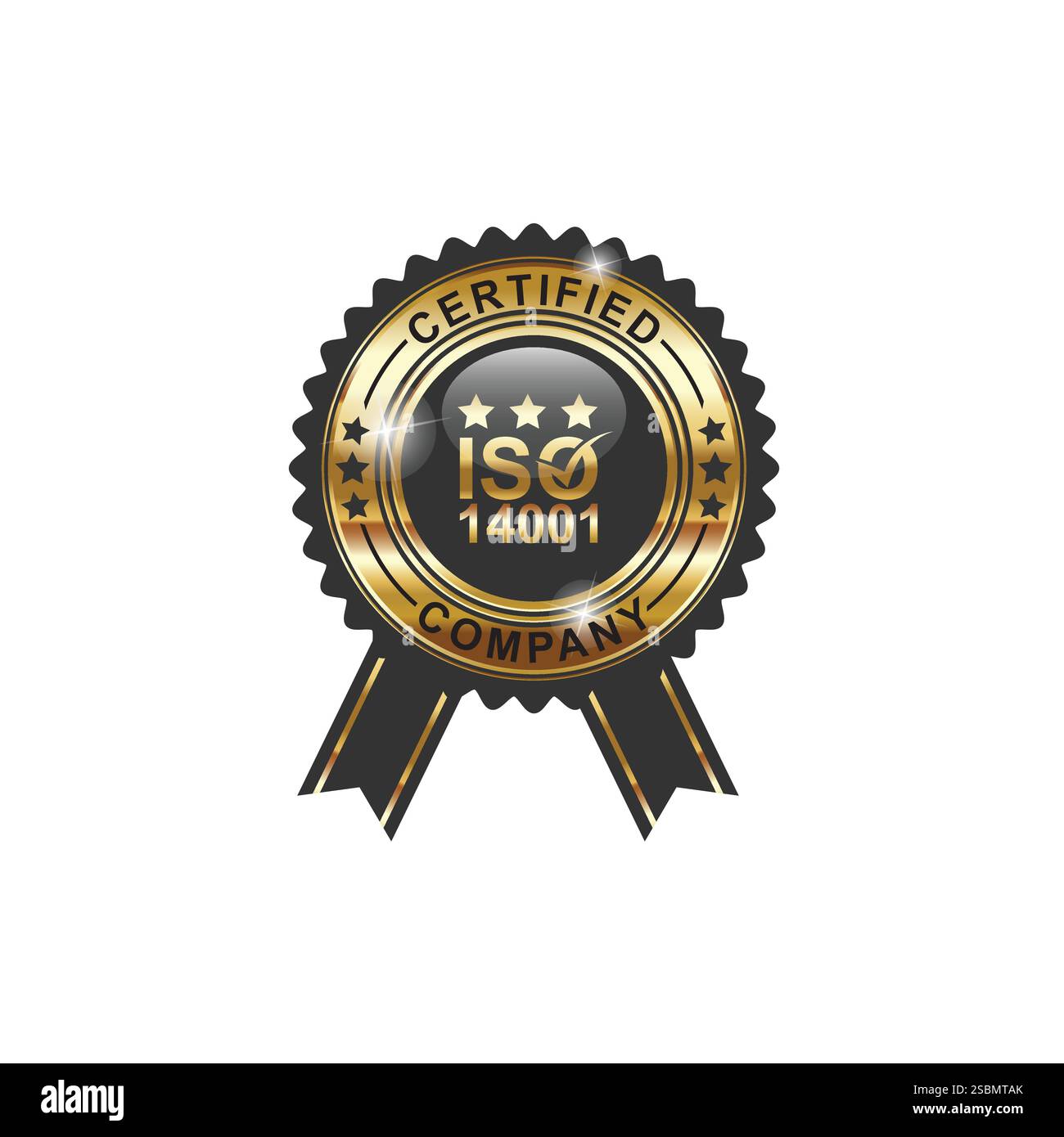 ISO 14001 certified golden label, vector illustration. Iso 14001 certified golden label vector ...