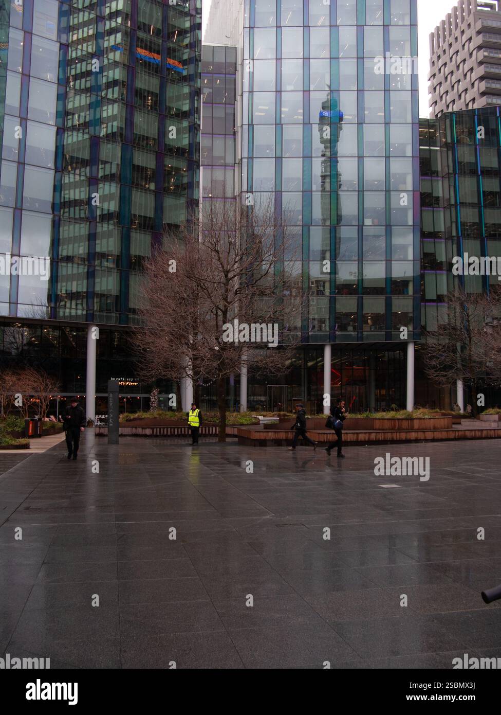 BT Tower reflected in buildings (Meta offices) at 10 Brock Street ...