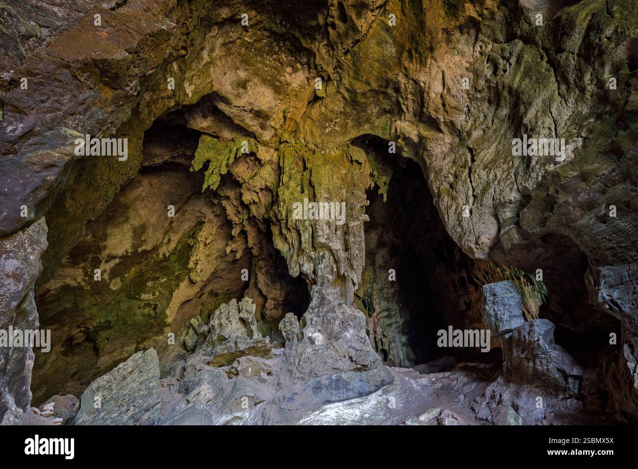 Many rock formations inside the scenic Railay Bat Cave on Phranang ...