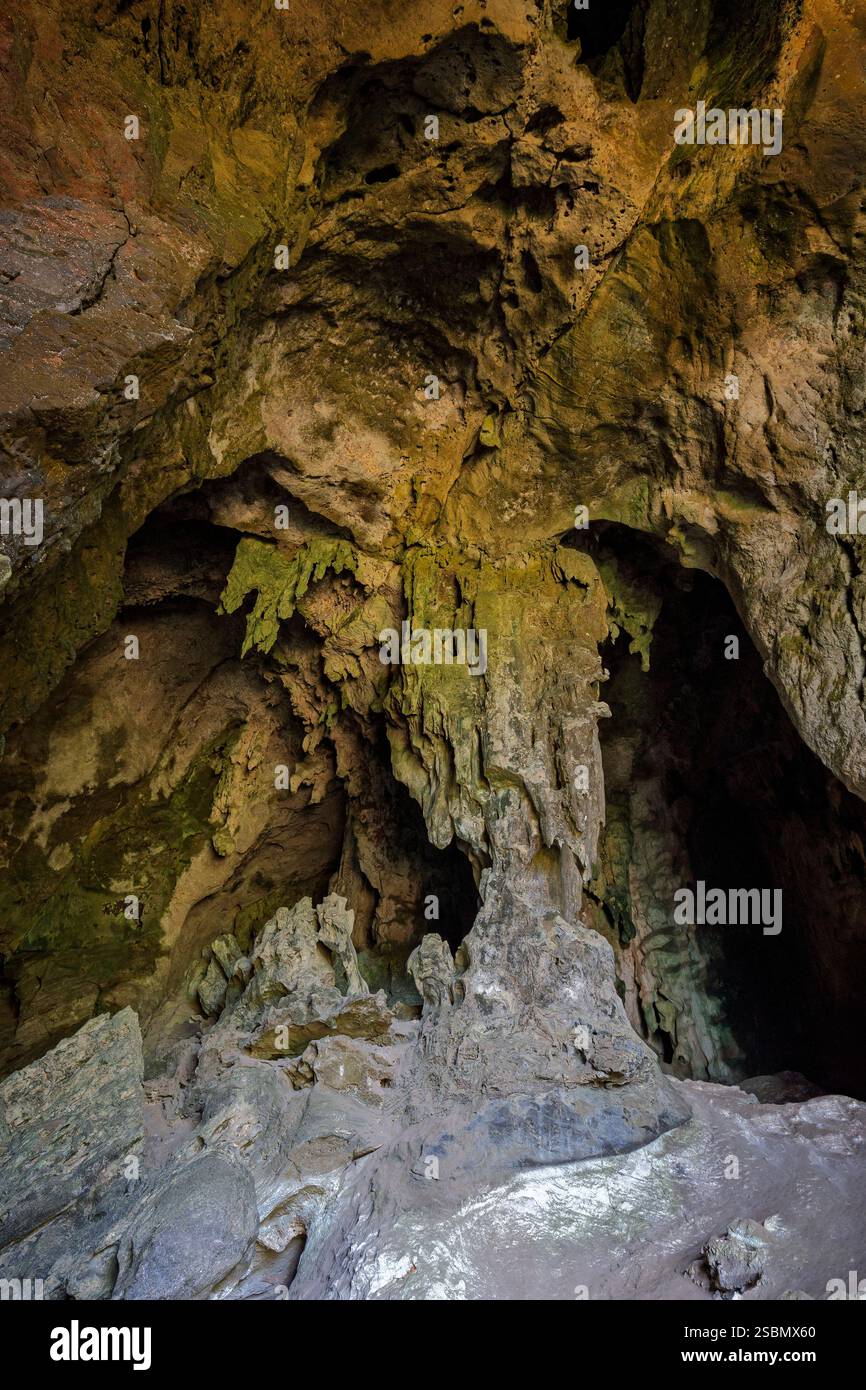 Many rock formations inside the scenic Railay Bat Cave on Phranang ...