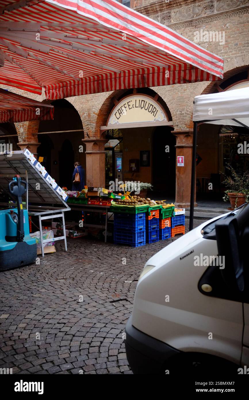 Busseto, Parma, Italy - January 31st 2025 Colorful crates full of fresh ...