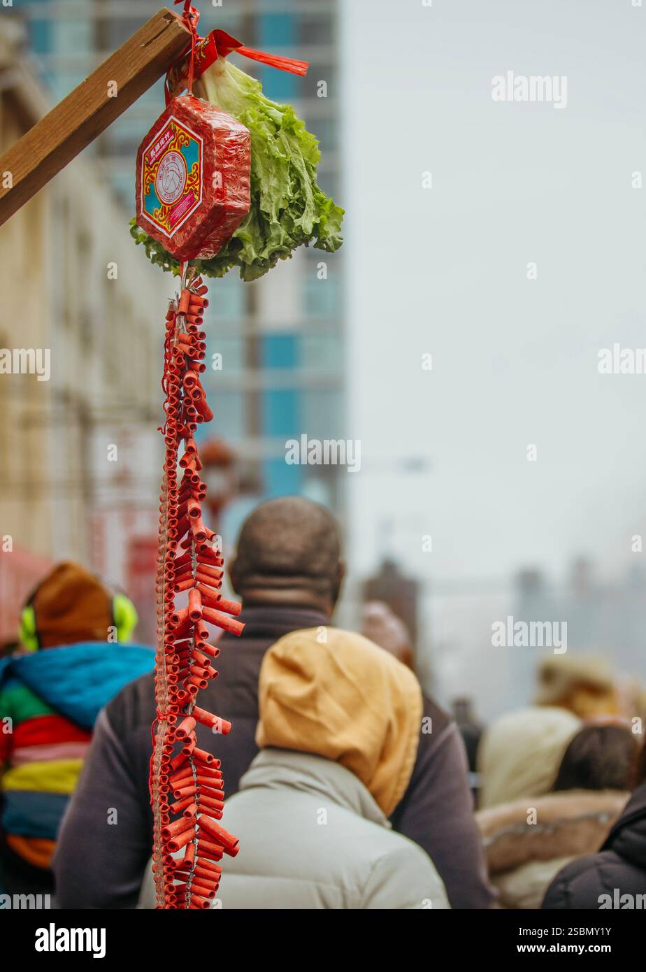 Pyrotechnics hang in the background of the Lunar Chinese New Year ...