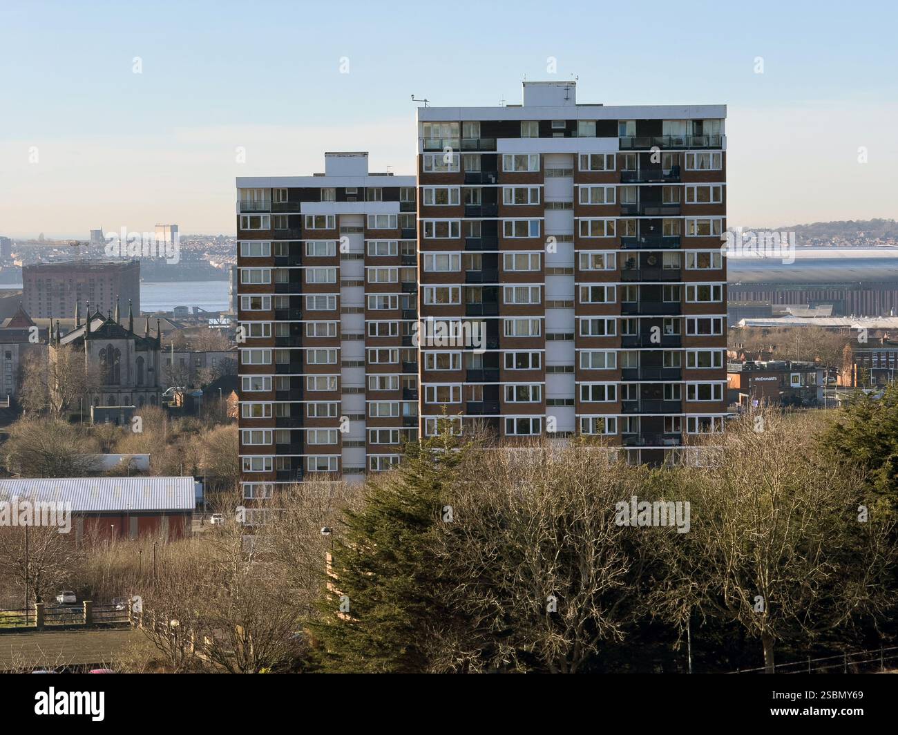 High rise tower blocks on an inner city estate in Liverpool Stock Photo ...