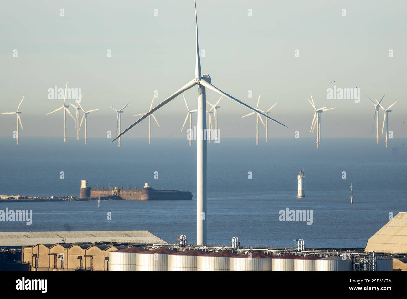 Wind Turbine with Burbo Bank Wind Farm in distance Stock Photo - Alamy
