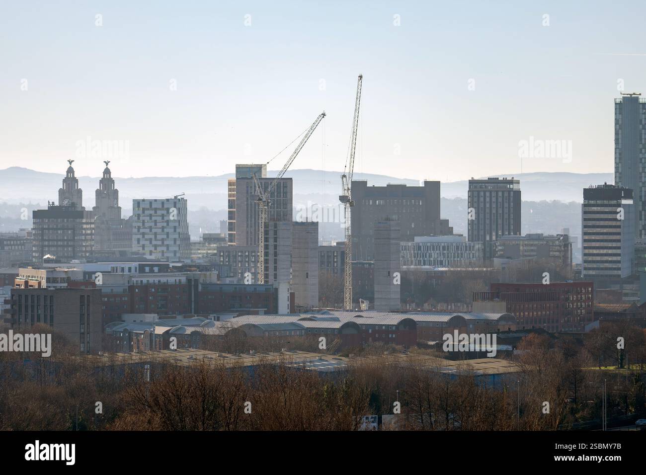 Liverpool Liver Building and high rise new buildings viewed from ...