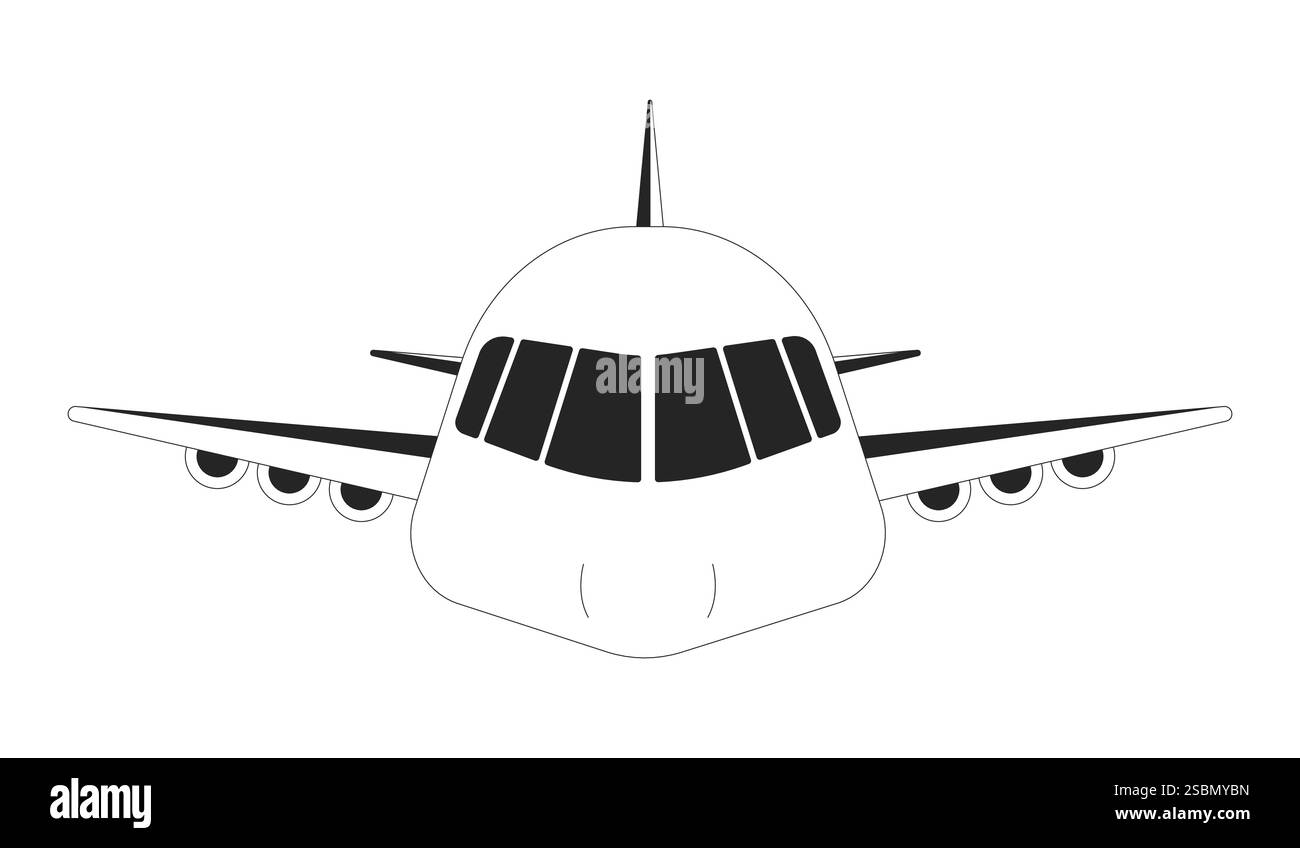Airplane front view black and white 2D line object Stock Vector Image ...
