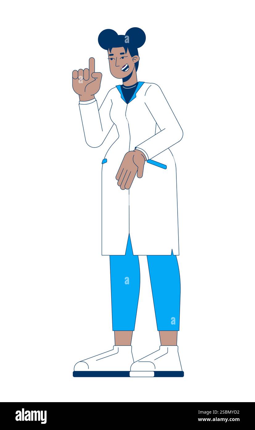 Black female scientist with lab coat and pointing gesture 2D cartoon ...