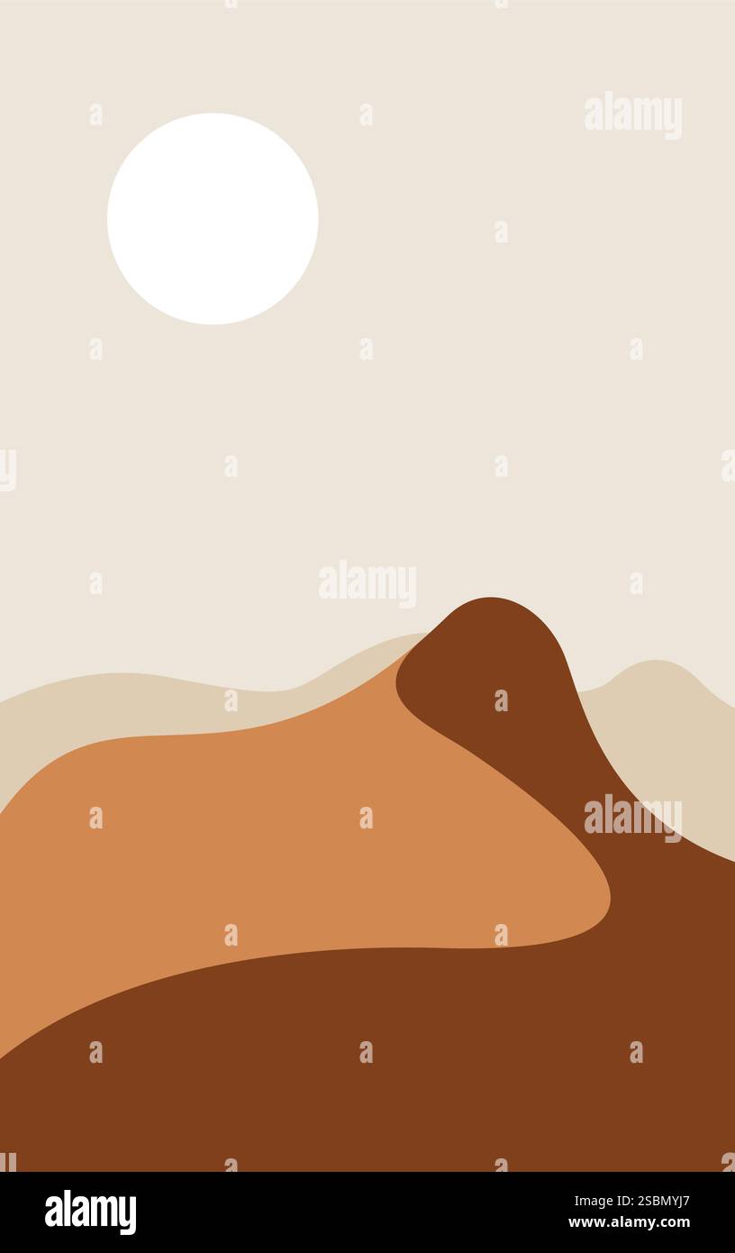 Art of Desert Dunes. desert landscape with sun vector illustration ...