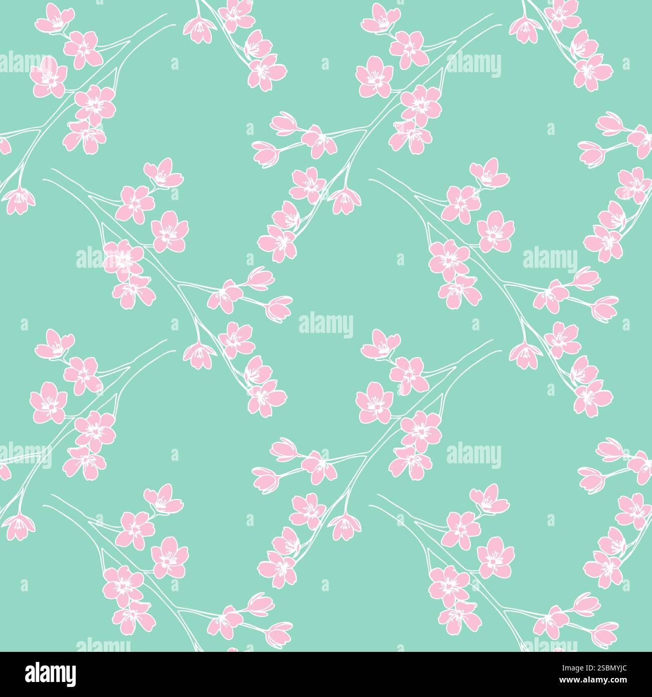 Cherry vibe, pattern cherry blossom branch sketch drawing, flowers ...
