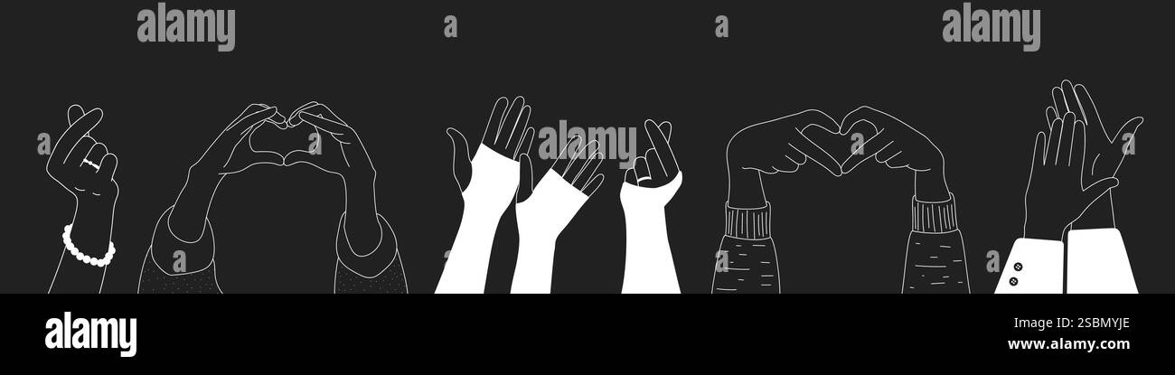 Doodle sketch hands up gestures comic icons silhouettes vector set ...