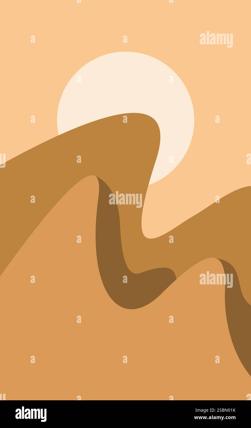 Desert Art landscape with sun vector illustration. mountain vector ...