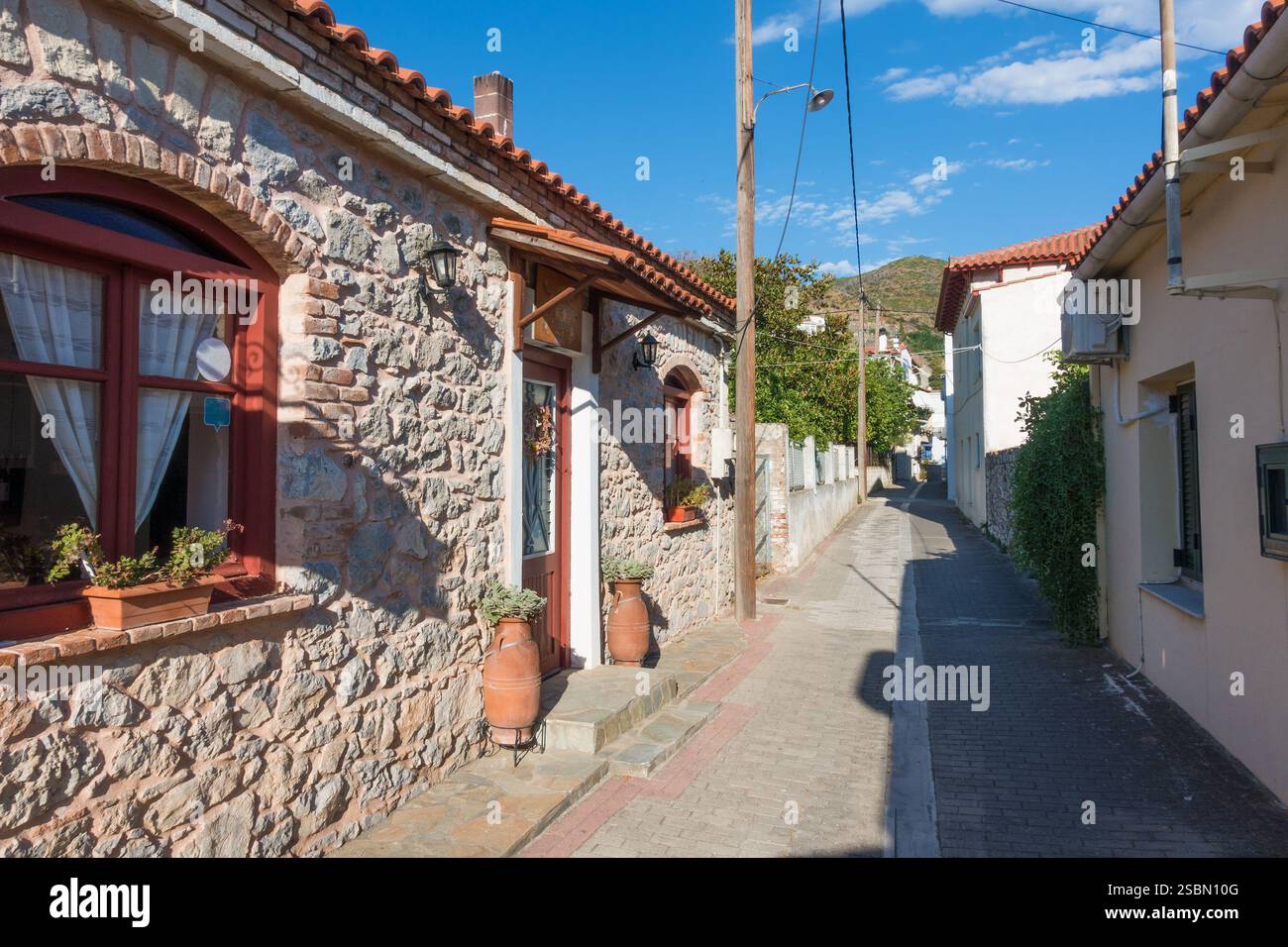June 28th 2024 - Limni, Greece - Street in the beautiful seaside ...
