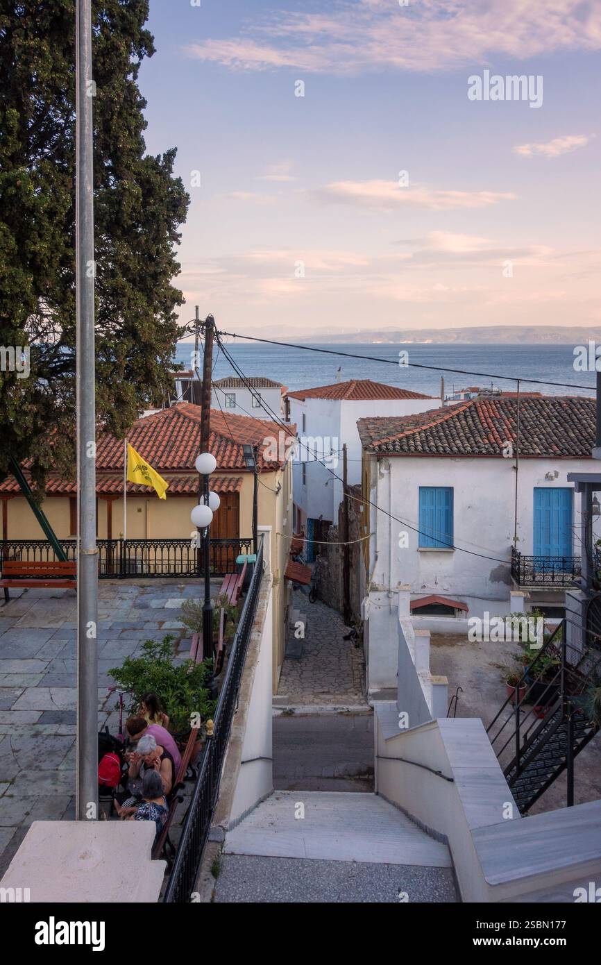 June 28th 2024 - Limni, Greece - Street in the beautiful seaside ...