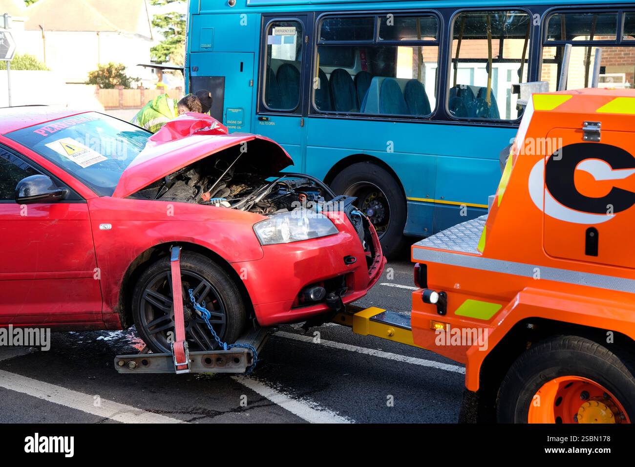 car being recovered at scene of accident Stock Photo - Alamy