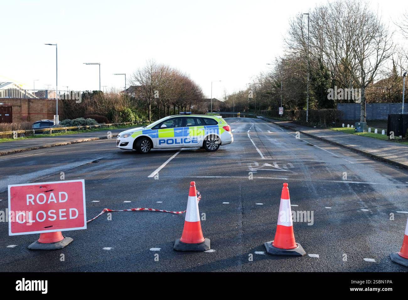police roadblock because of flooding Stock Photo - Alamy