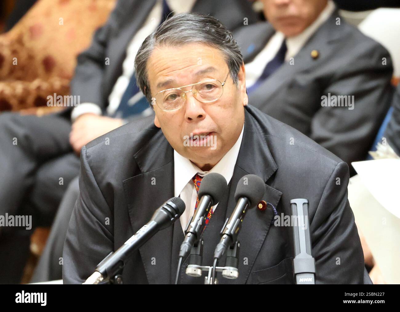 February 4, 2025, Tokyo, Japan - Japanese Internal Affairs Minister Seiichiro Murakami answers a ...