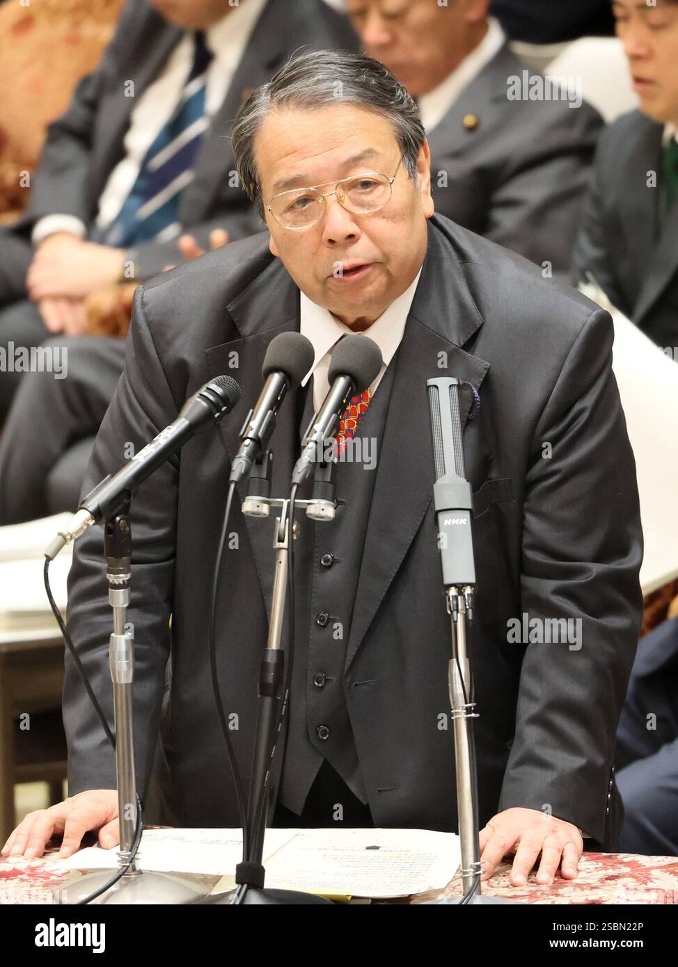 February 4, 2025, Tokyo, Japan - Japanese Internal Affairs Minister Seiichiro Murakami answers a ...