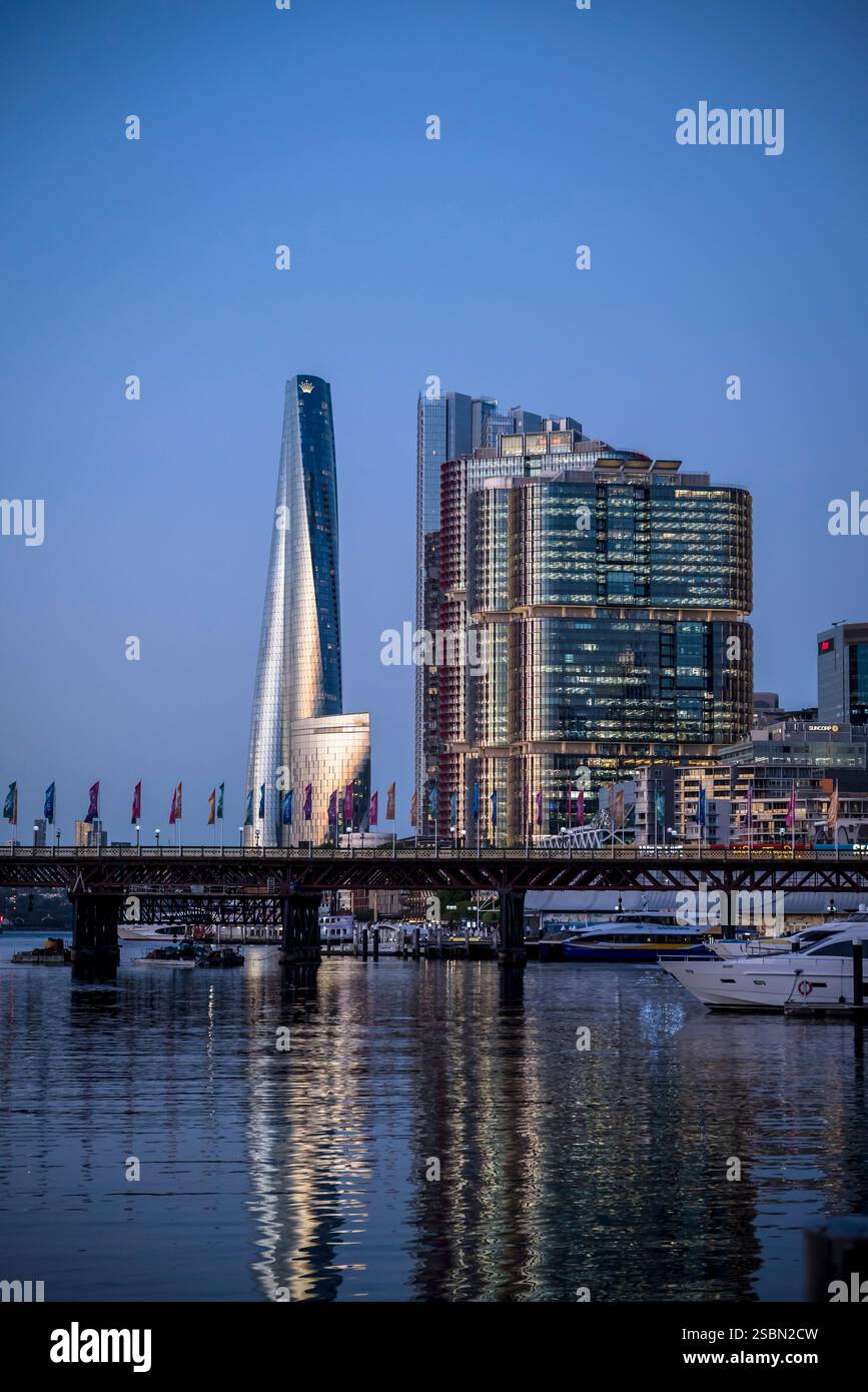 Darling Harbour with the Crown Sydney tower, the tallest skyscraper in ...
