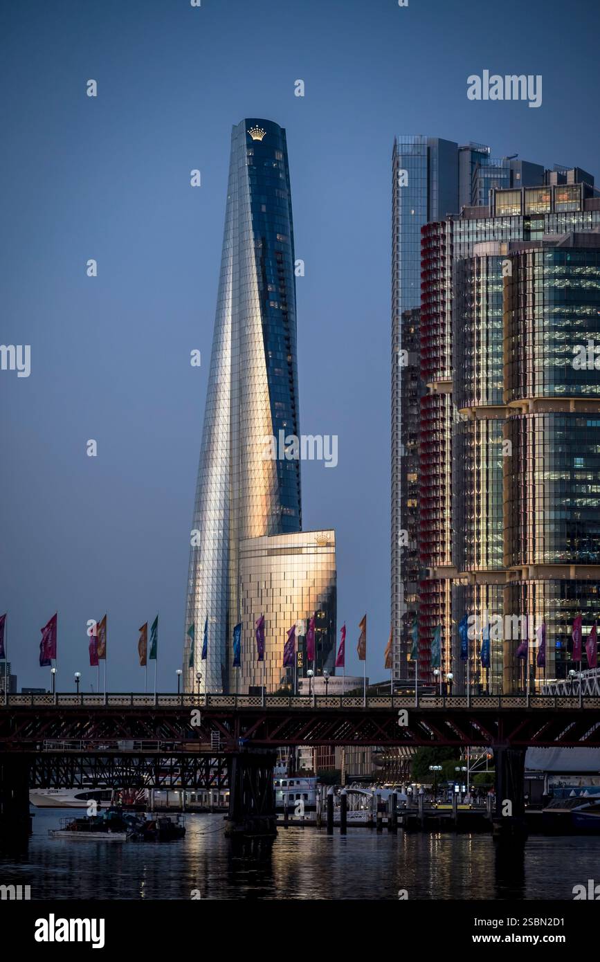 Darling Harbour with the Crown Sydney tower, the tallest skyscraper in ...
