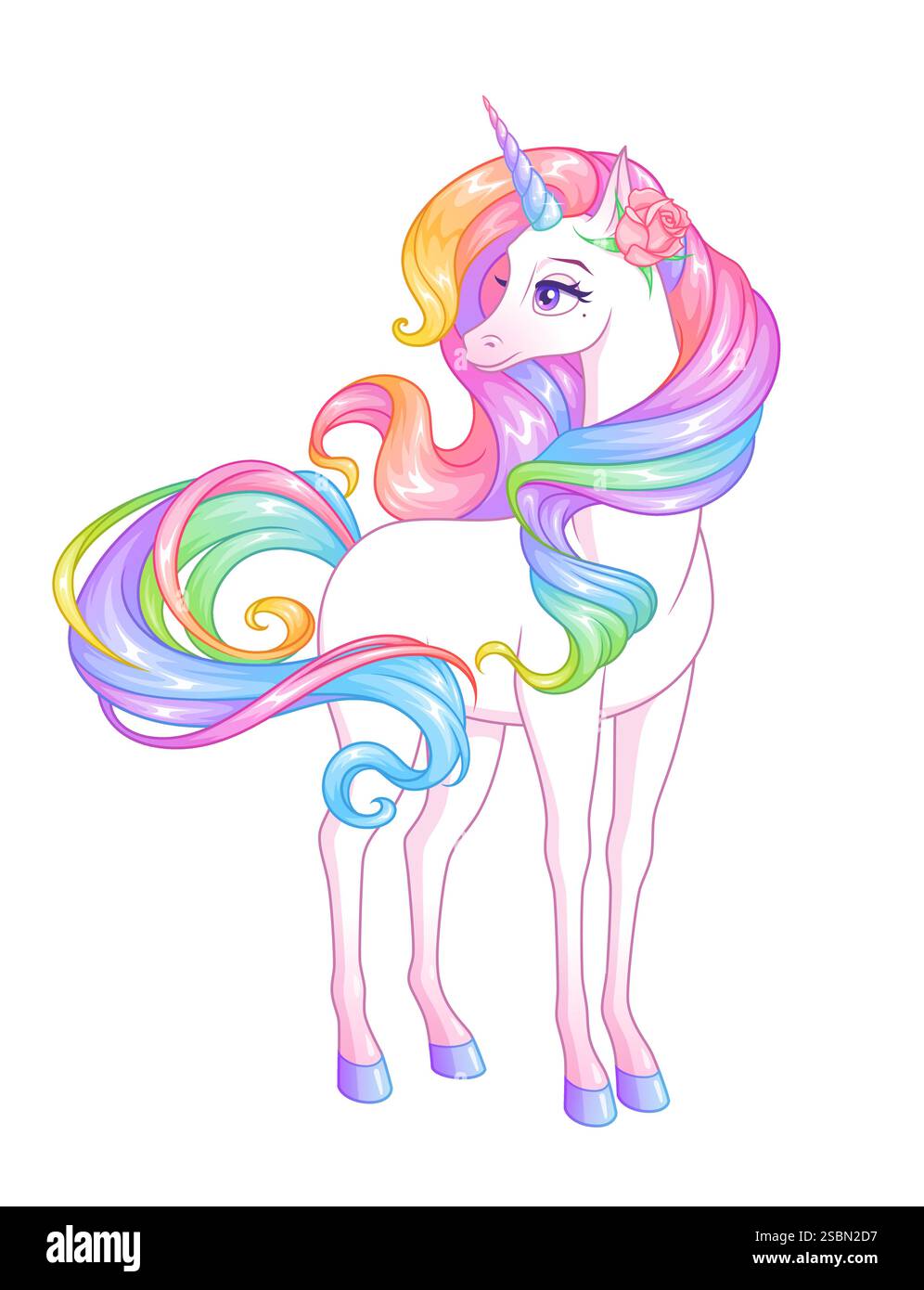 Beautiful unicorn with rainbow mane. Cartoon vector illustration Stock ...