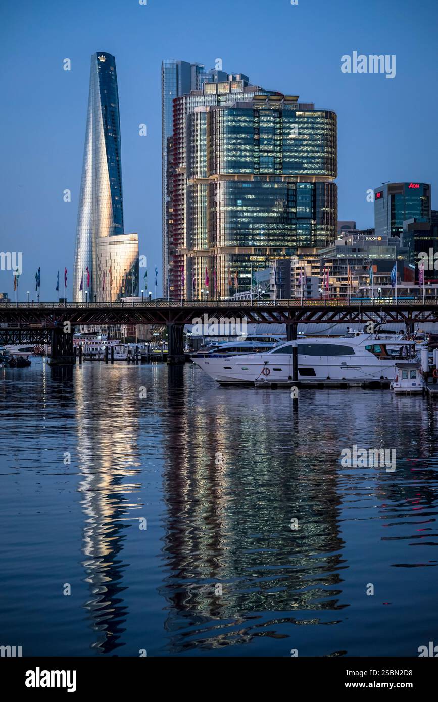 Darling Harbour with the Crown Sydney tower, the tallest skyscraper in ...