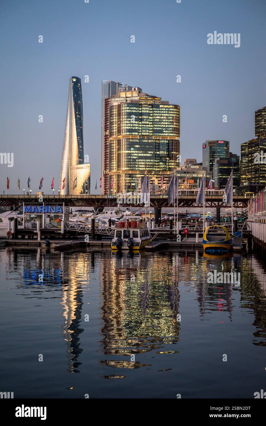 Darling Harbour with the Crown Sydney tower, the tallest skyscraper in ...