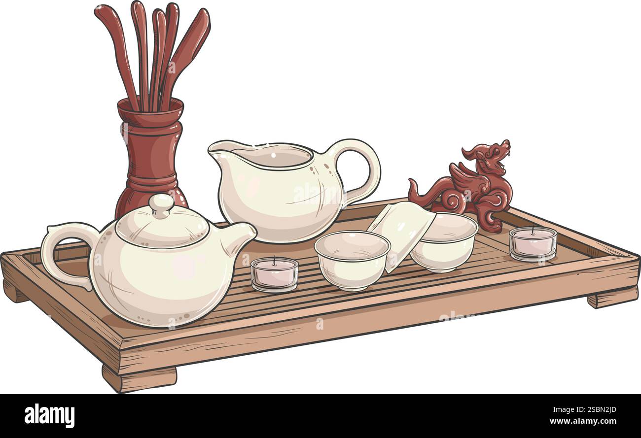 Tea Ceremony Vector Isolated Colored Illustration Stock Vector Image ...