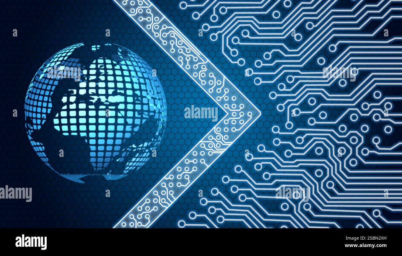 Hologram with digital earth interface and mother board on virtual ...