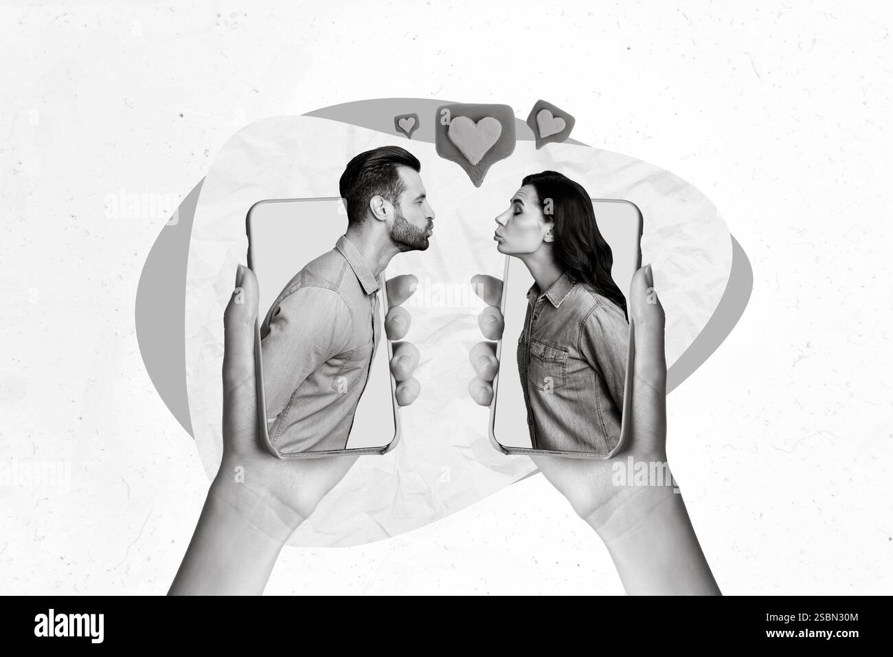 Creative photo collage poster postcard artwork sketch of two people ...