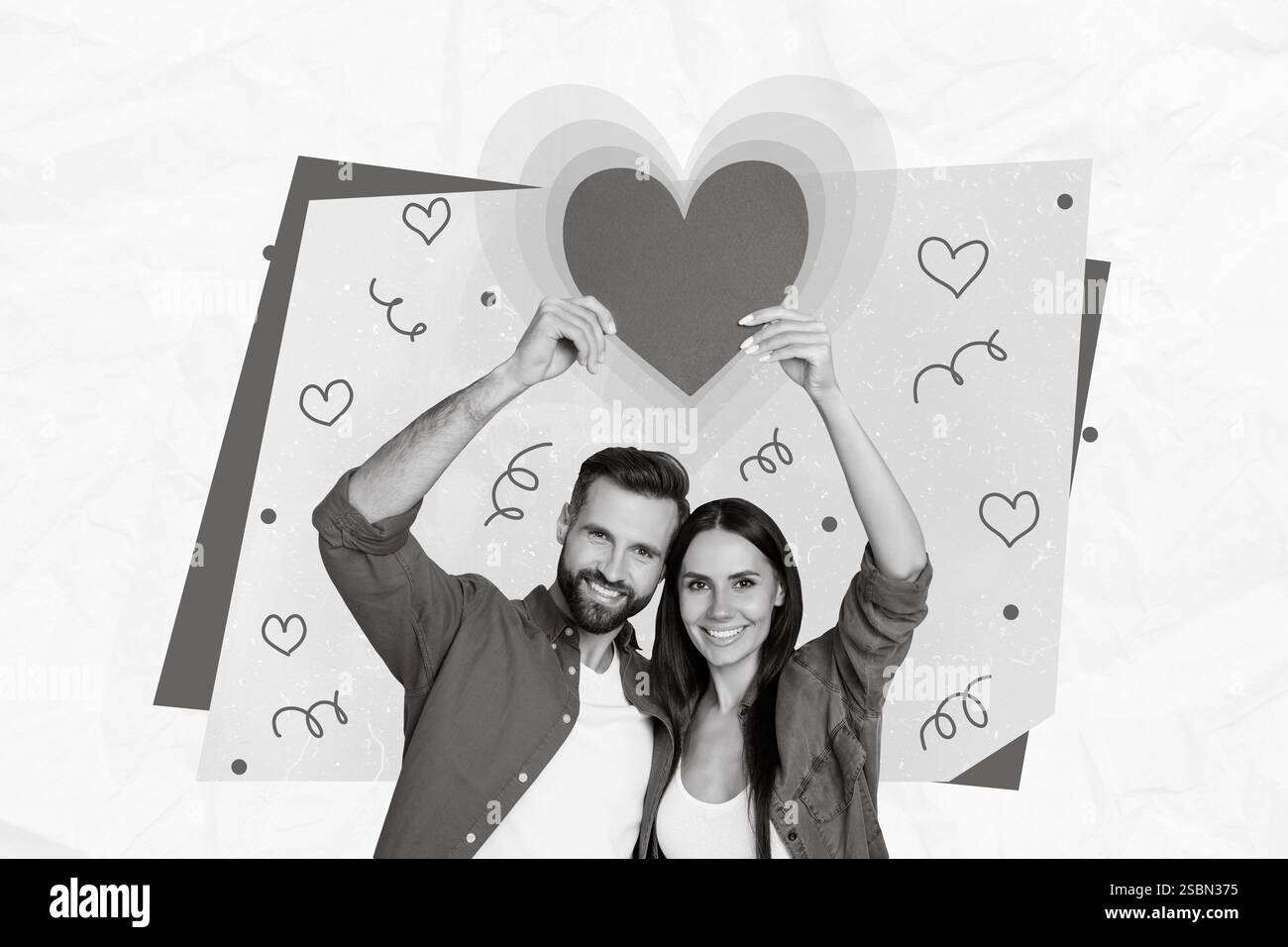 Creative photo 3d collage poster postcard of joyful hugging people ...