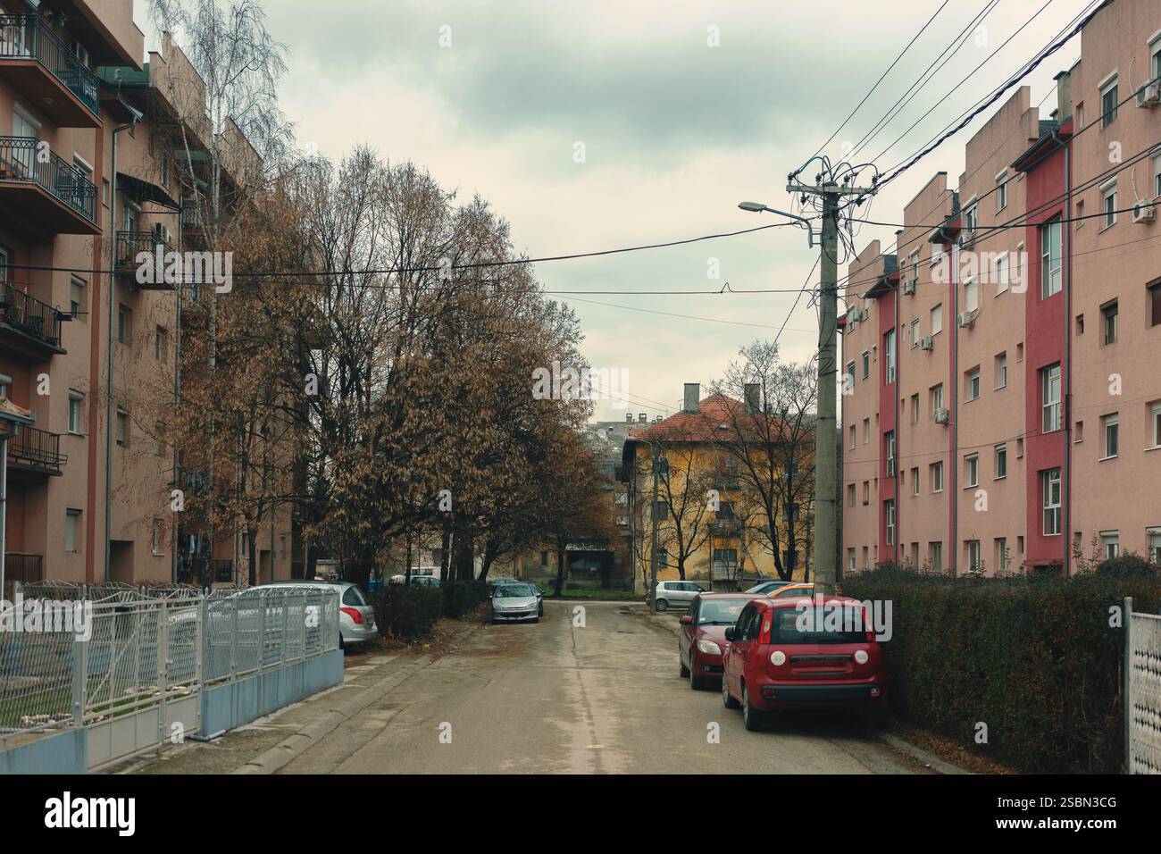 Cold and cloudy weather in a city in the Balkans, winter without snow ...