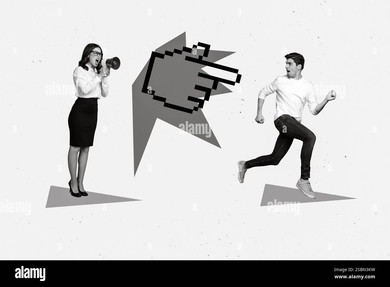 Creative photo collage illustration of angry female scream in ...