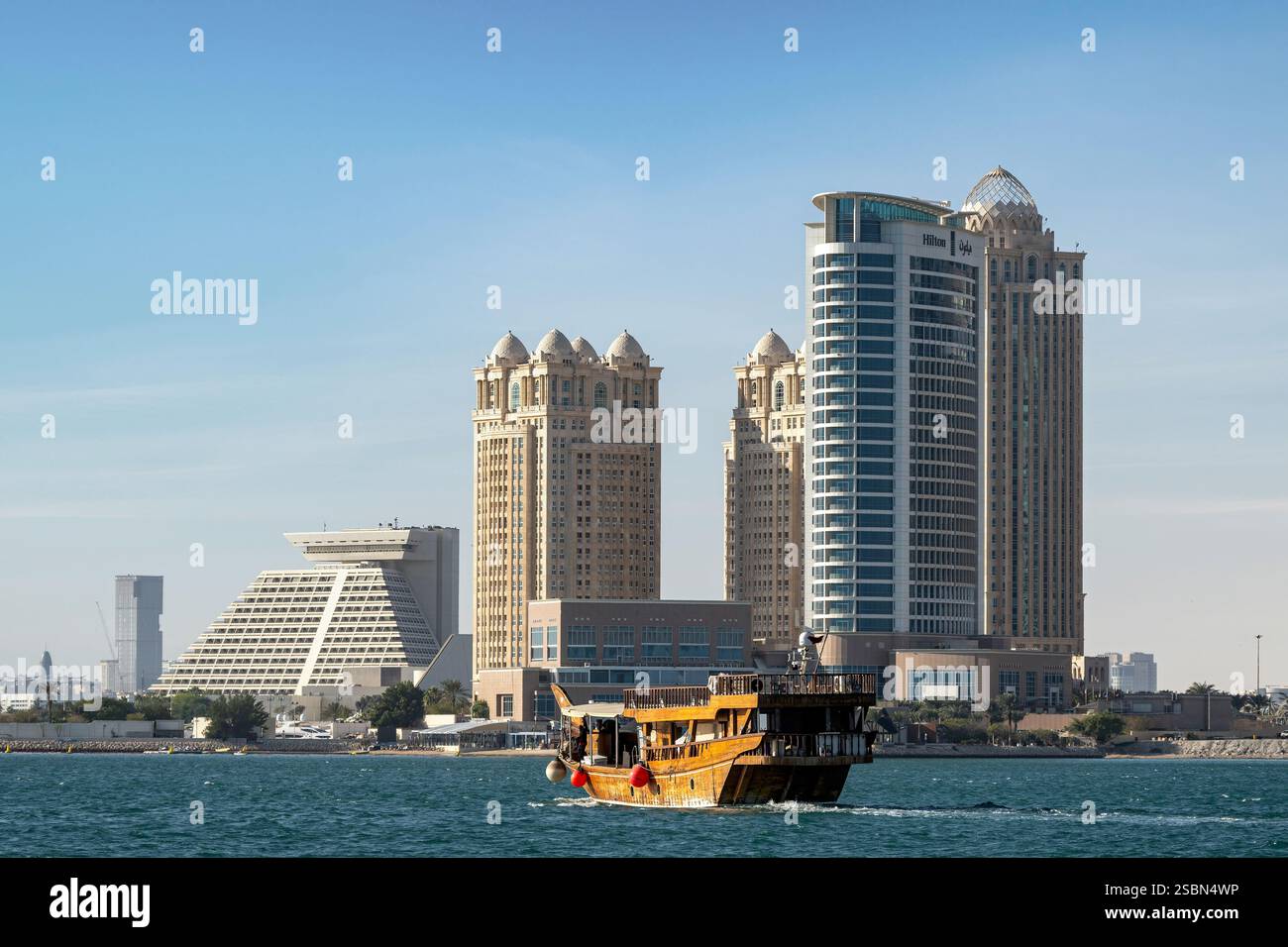Doha, Qatar - January 03, 2025: Hilton Hotel West bay Doha Qatar Stock ...